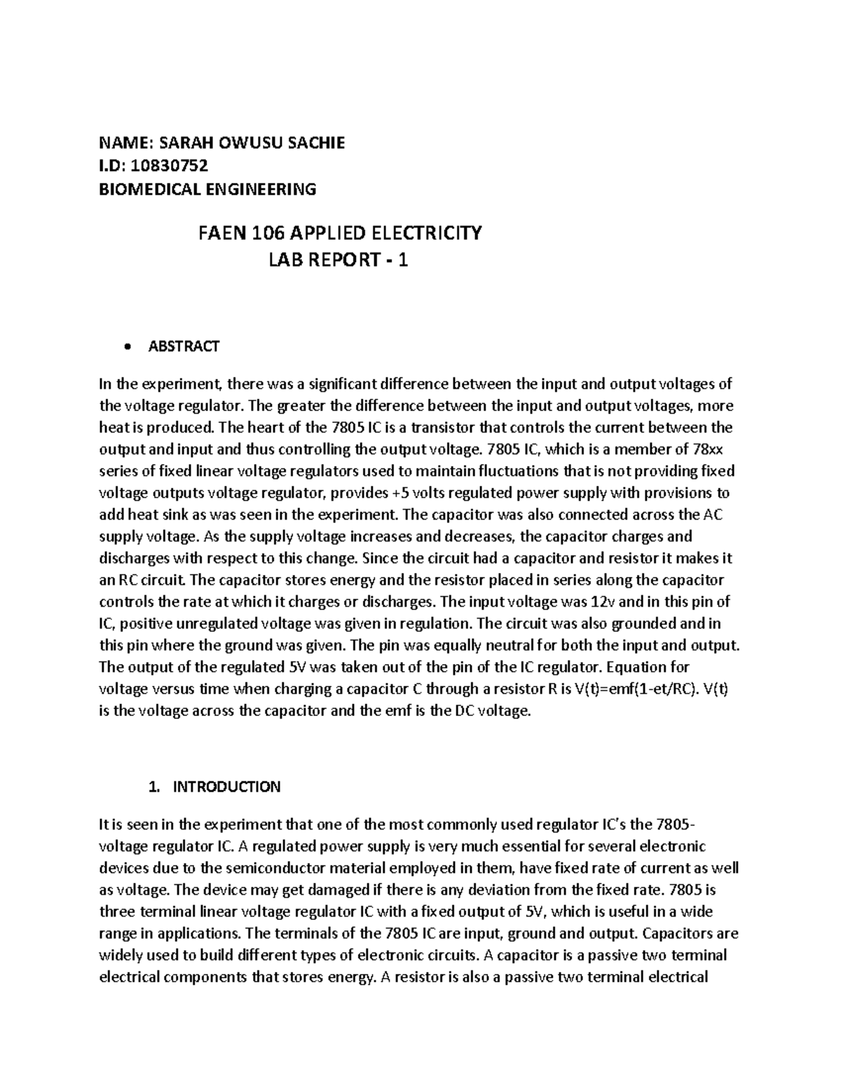 Applied electricity lab report - Warning: TT: undefined function: 32 ...