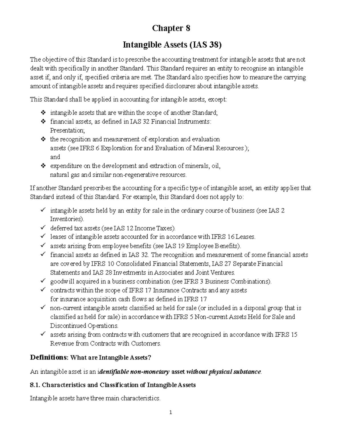 Intangible Asset module - Chapter 8 Intangible Assets (IAS 38) The ...