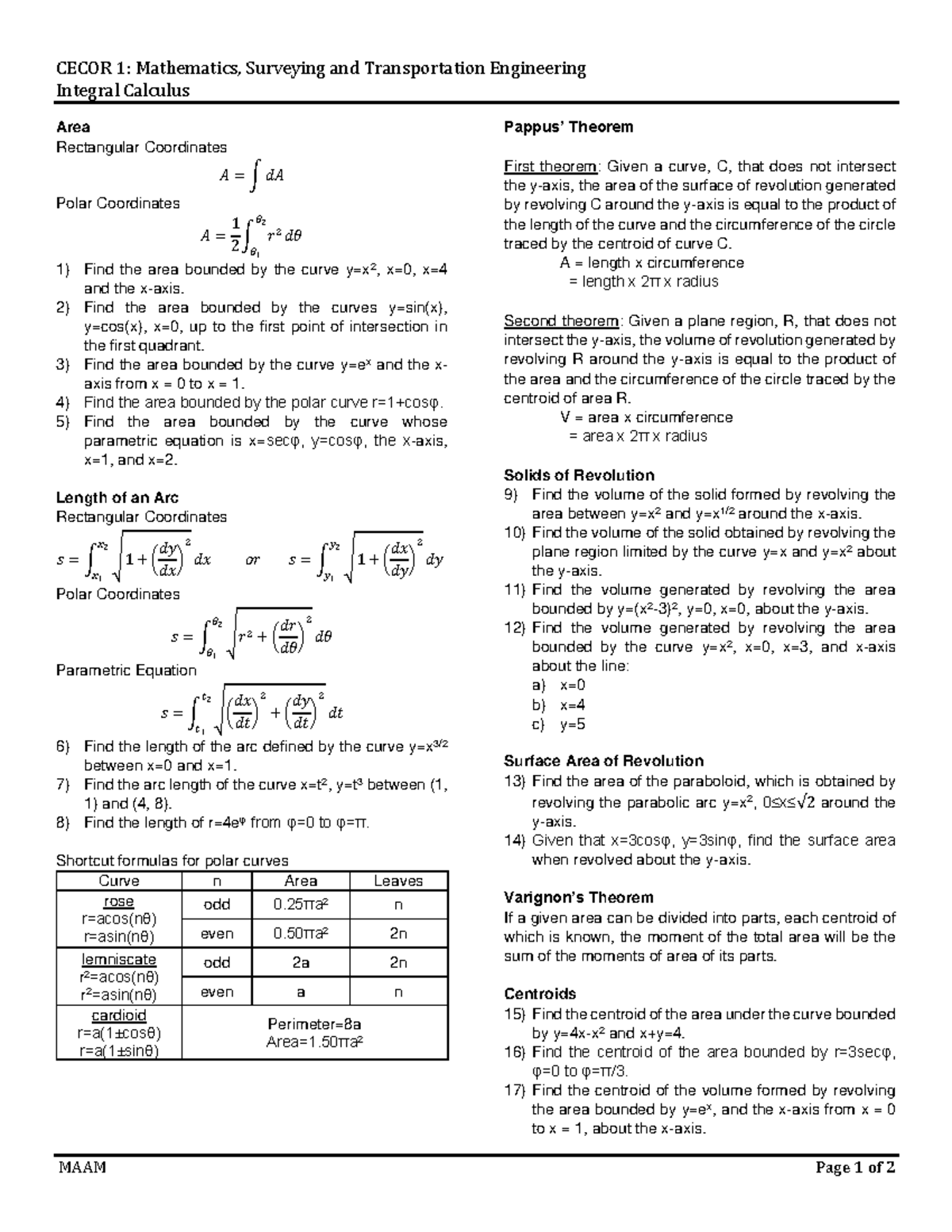 CER1 Integral Calculus - CECOR 1: Mathematics, Surveying and ...