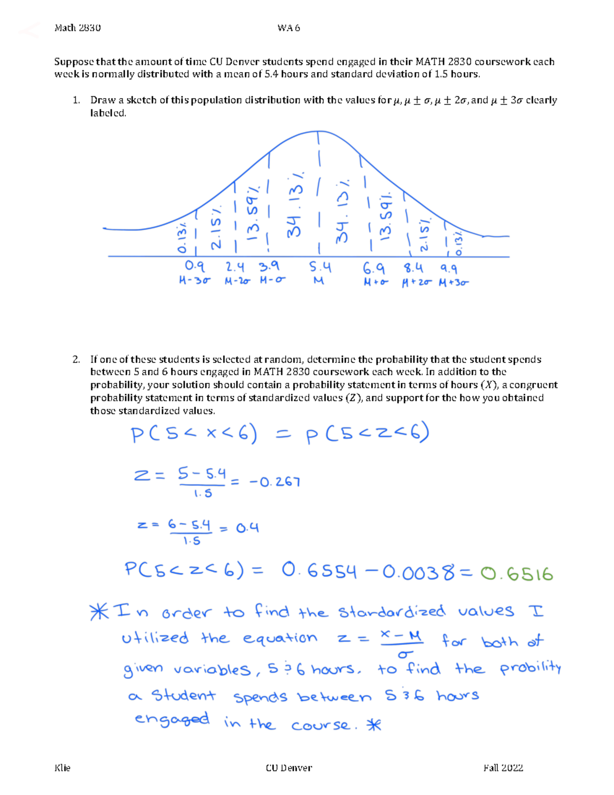 Week 6 homework - Professor Daniel Klie - Math 2830 WA 6 Klie CU Denver ...