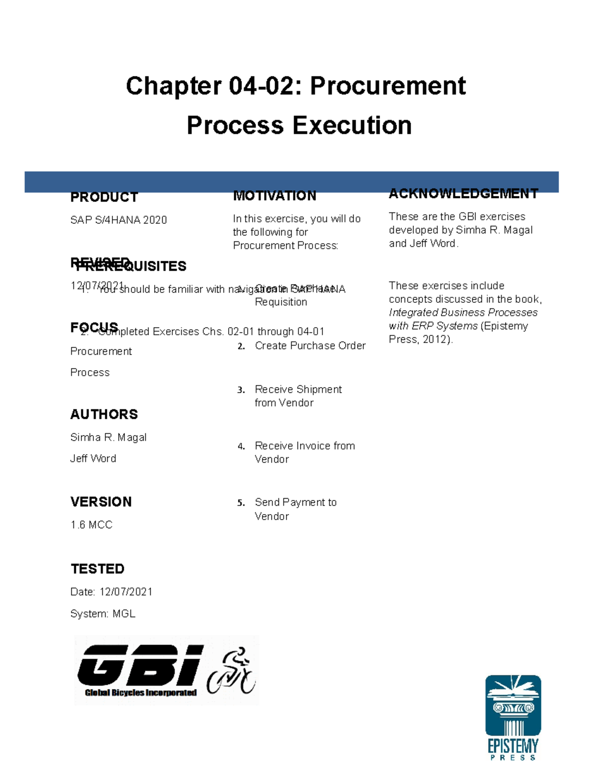Ch.04 -02 - Sap exercise ch4- 02 - Chapter 04-02: Procurement Process ...
