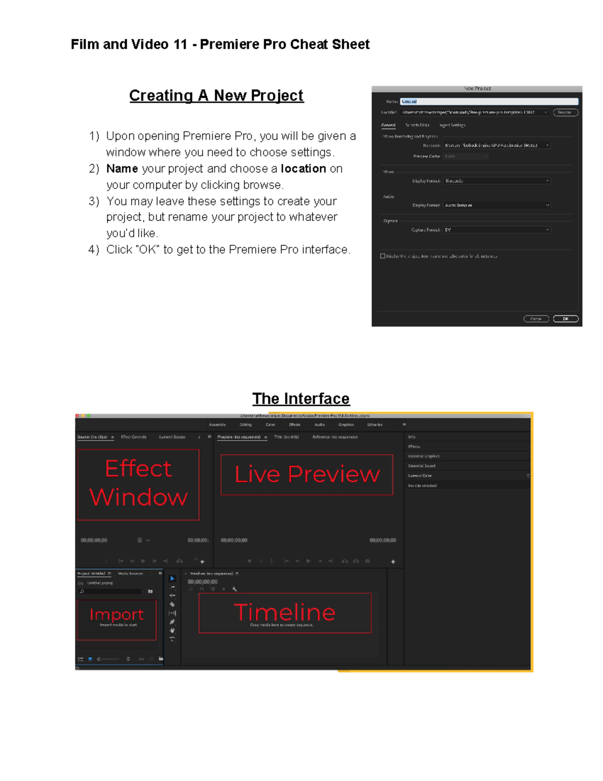 Film 11 - Premiere Pro Cheat Sheet - Creating A New Project Upon ...