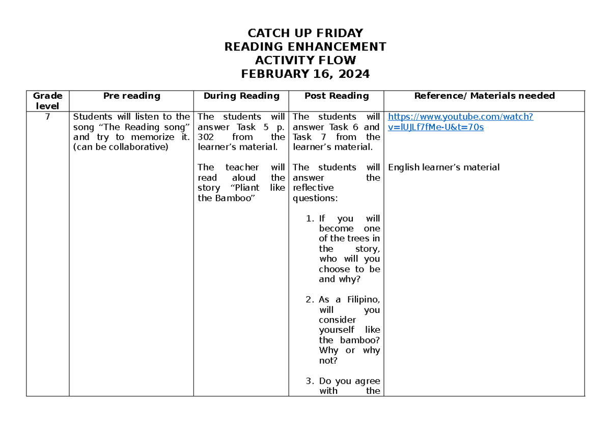 Catch-UP- Friday - CATCH UP FRIDAY READING ENHANCEMENT ACTIVITY FLOW ...