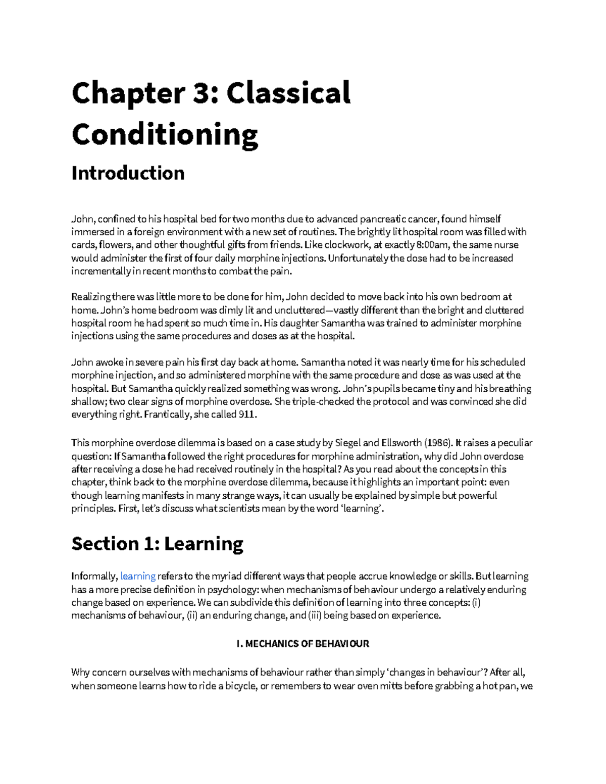 Chapter 3 psych - Chapter 3: Classical Conditioning Introduction John ...