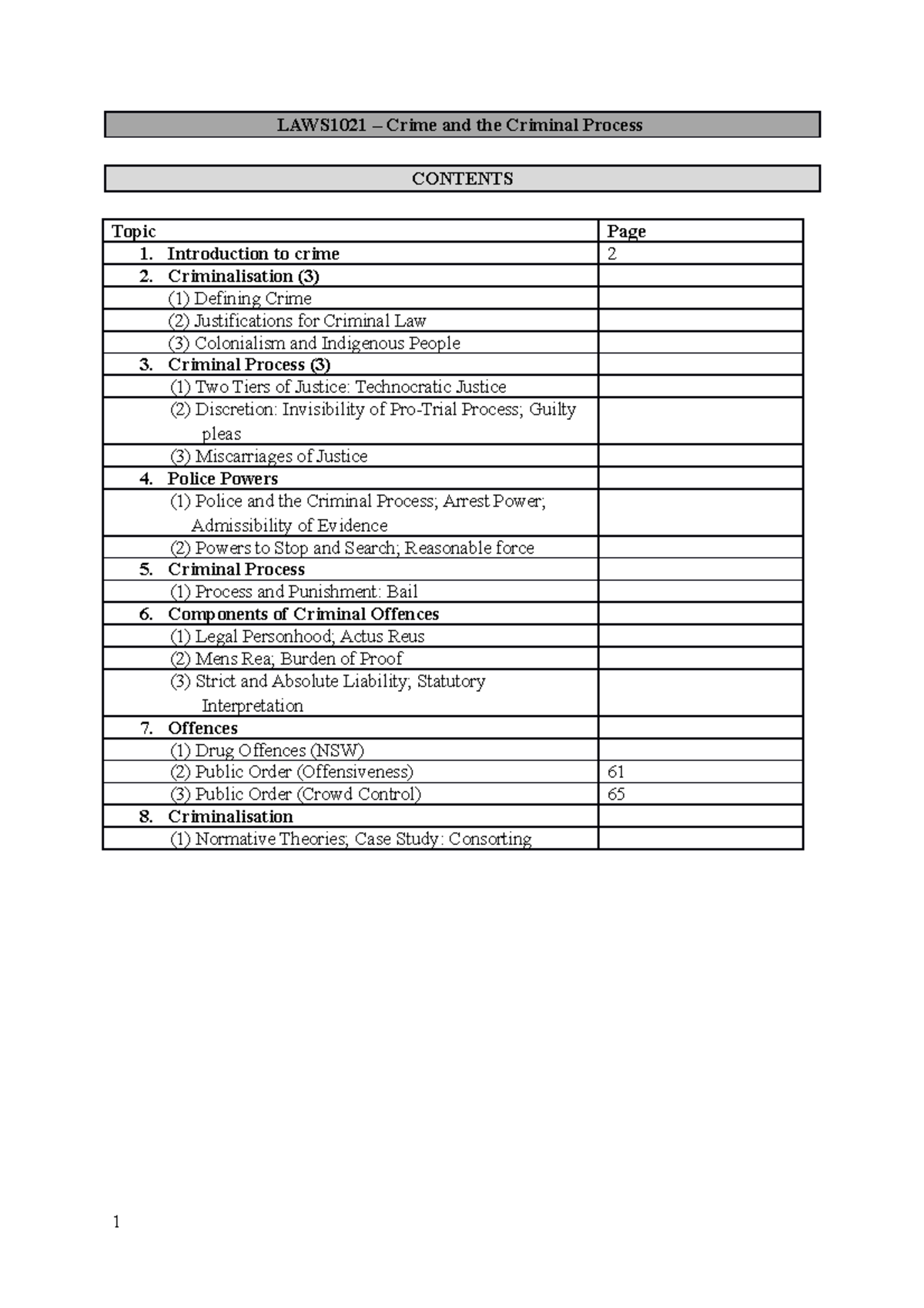 LAWS1021 Notes from lectures - LAWS1021 – Crime and the Criminal ...