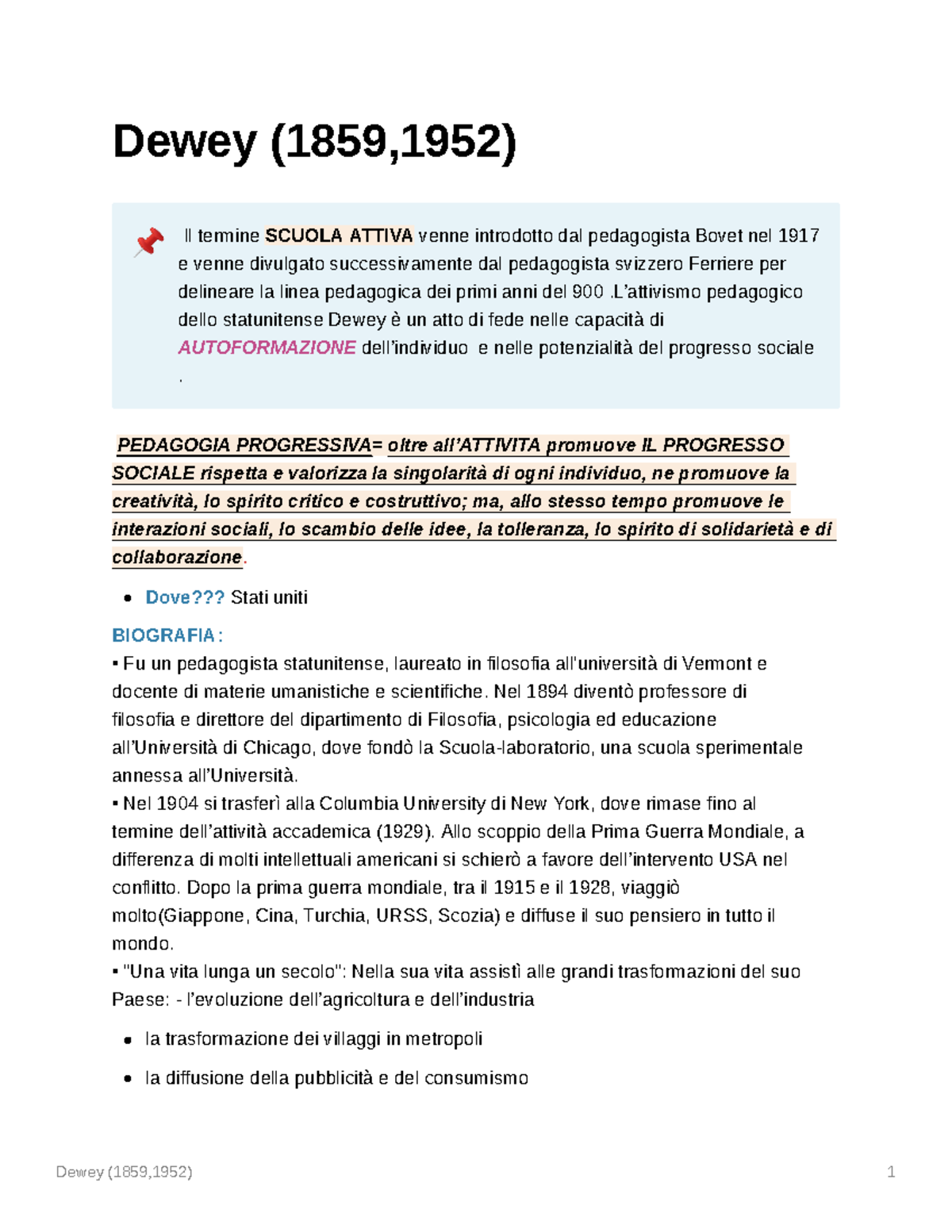 Dewey (18591952) - Pdf in cui ci sono sintetizzati i punti fondamentali ...