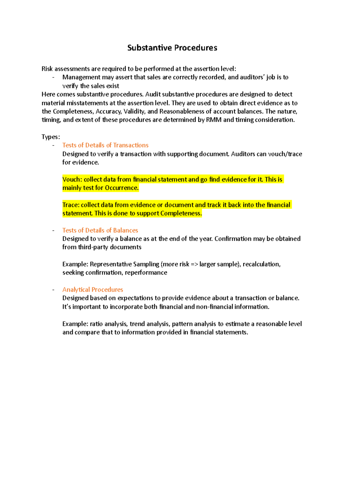 Lecture 7 - Substantive Procedure - Substantive Procedures Risk ...