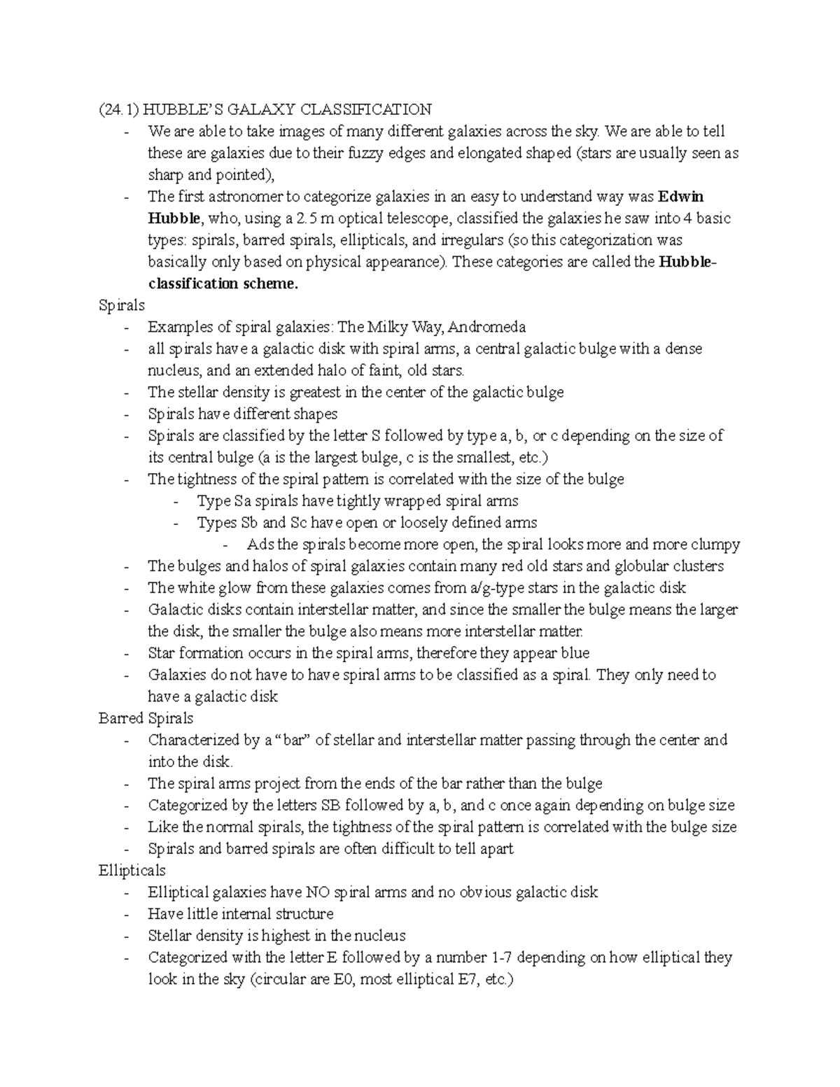 ASTR­1303 Chapter 24 Notes - (24) HUBBLE’S GALAXY CLASSIFICATION We are ...