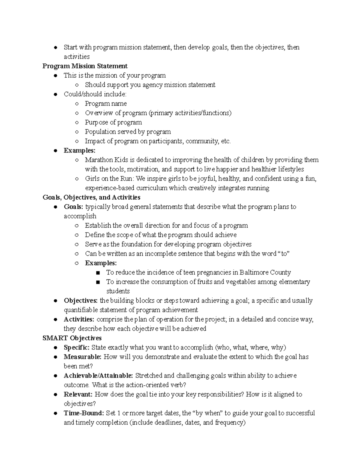 Smart Objectives - Powerpoint slides - Start with program mission ...