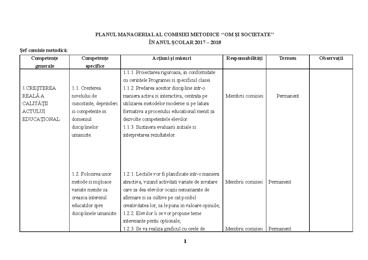 PLAN managrial om si societate - PLANUL MANAGERIAL AL COMISIEI METODICE ...