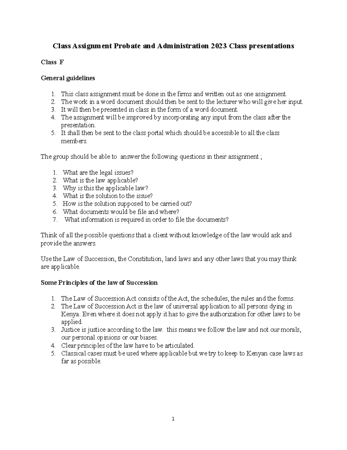 Class Assignment F final 2023 - Class Assignment Probate and Administration 2023 Class ...