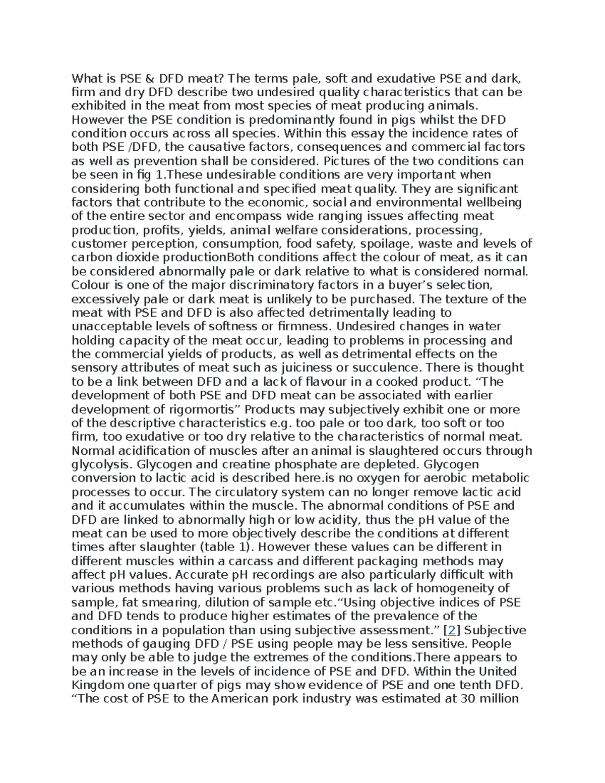 2007 - essay written for bio - What is PSE & DFD meat? The terms pale ...