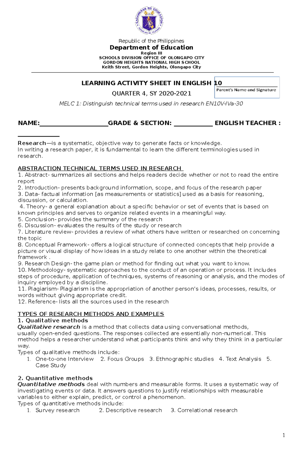 Activity- Sheet- Grade-10 Q4 MELC-1 ACTIVITY-SHEET-GRADE-10_Q4_MELC-1 ...
