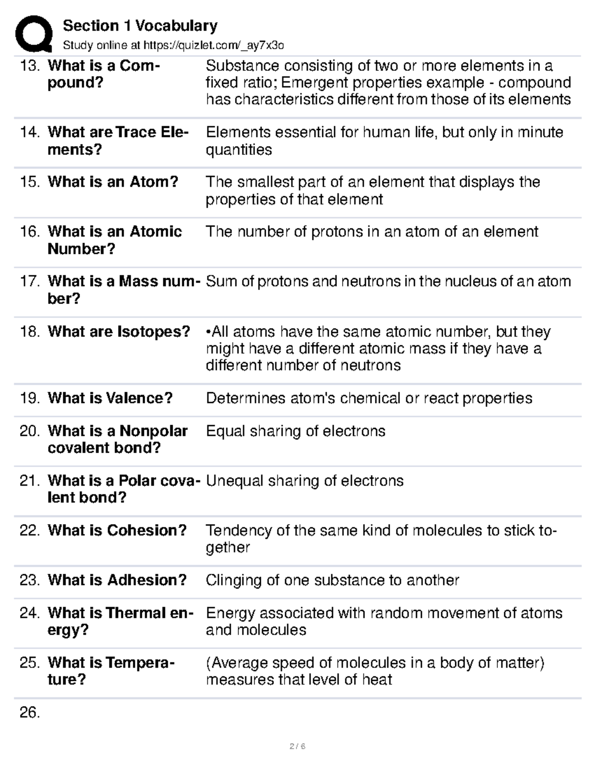 Biology Vocabulary Section 1 Study Guide - Section 1 Vocabulary Study ...