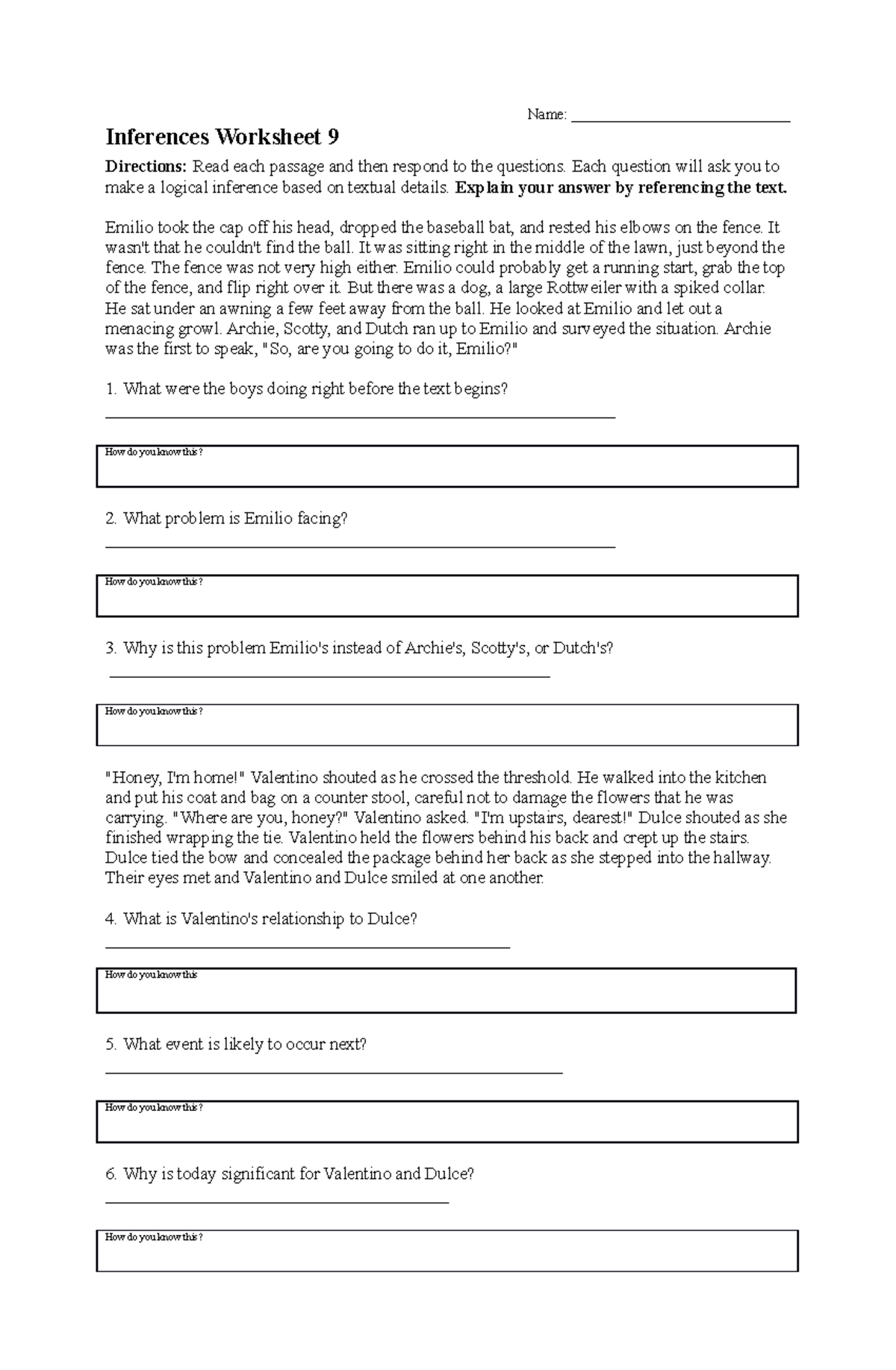 Inferring drawing - Name: ______________________________ Inferences ...