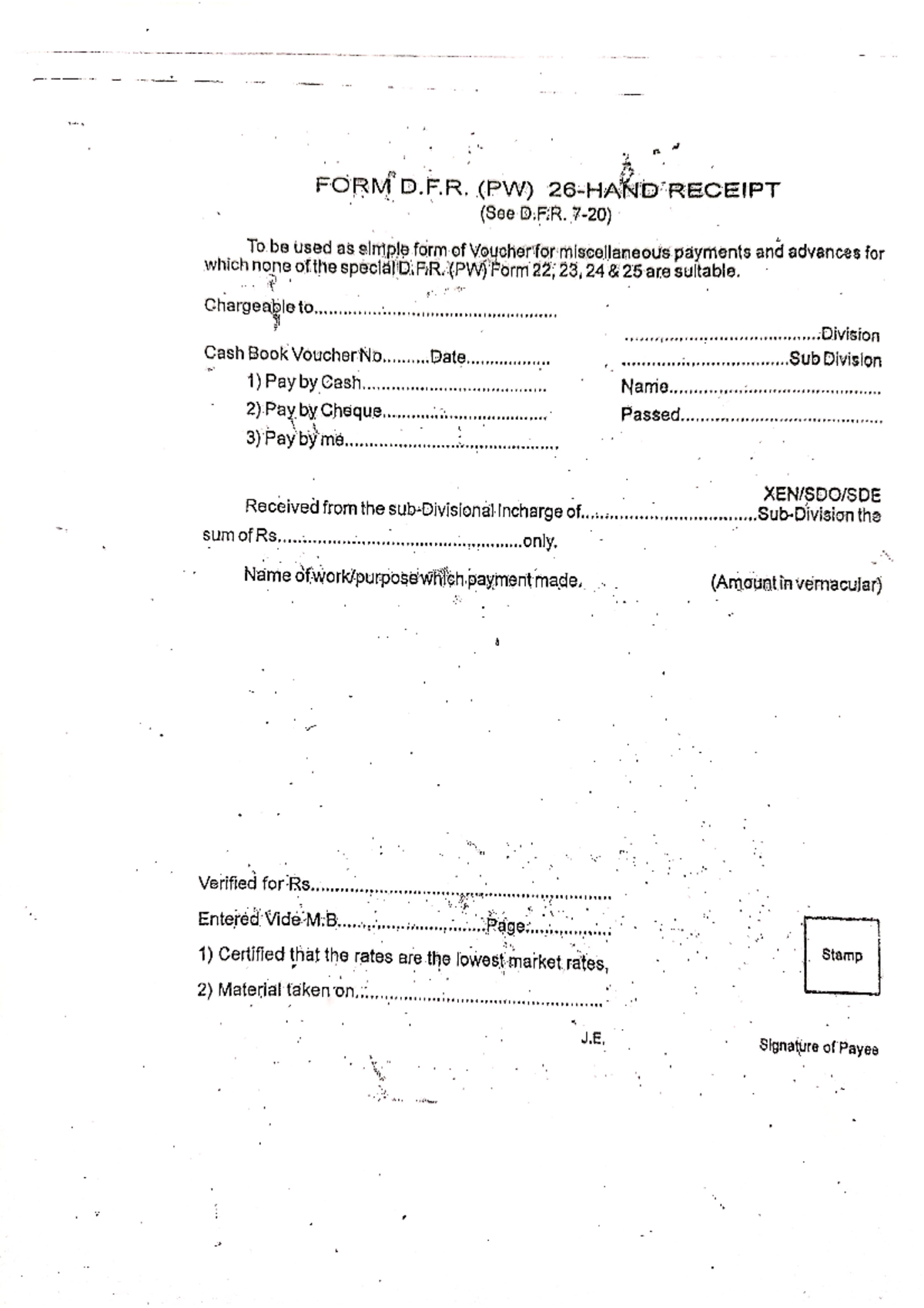 Hand receipt performa - nothing - FORM D.F. (PW) RECEIPT (See D.F. To ...