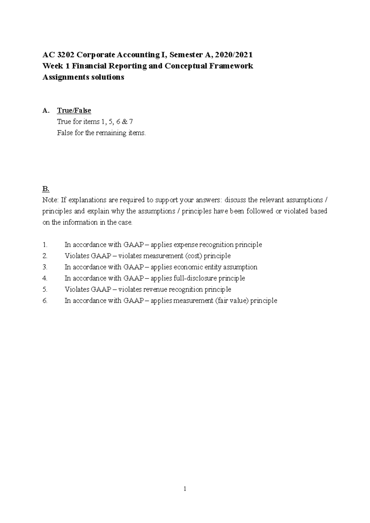 Week 1 Assignments (Solutions) - AC 3202 Corporate Accounting I ...