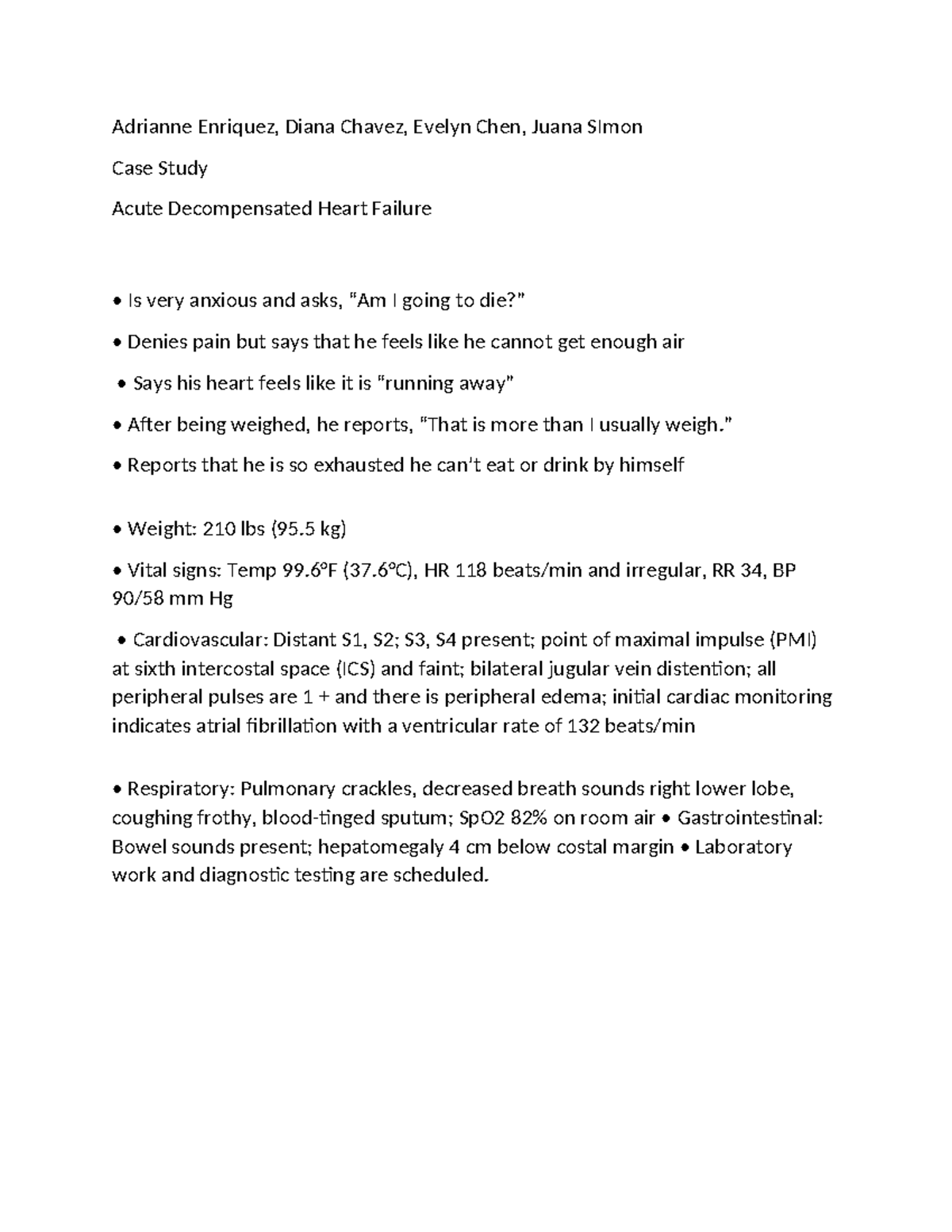 CAse study #1 HF class work-1 - Adrianne Enriquez, Diana Chavez, Evelyn ...
