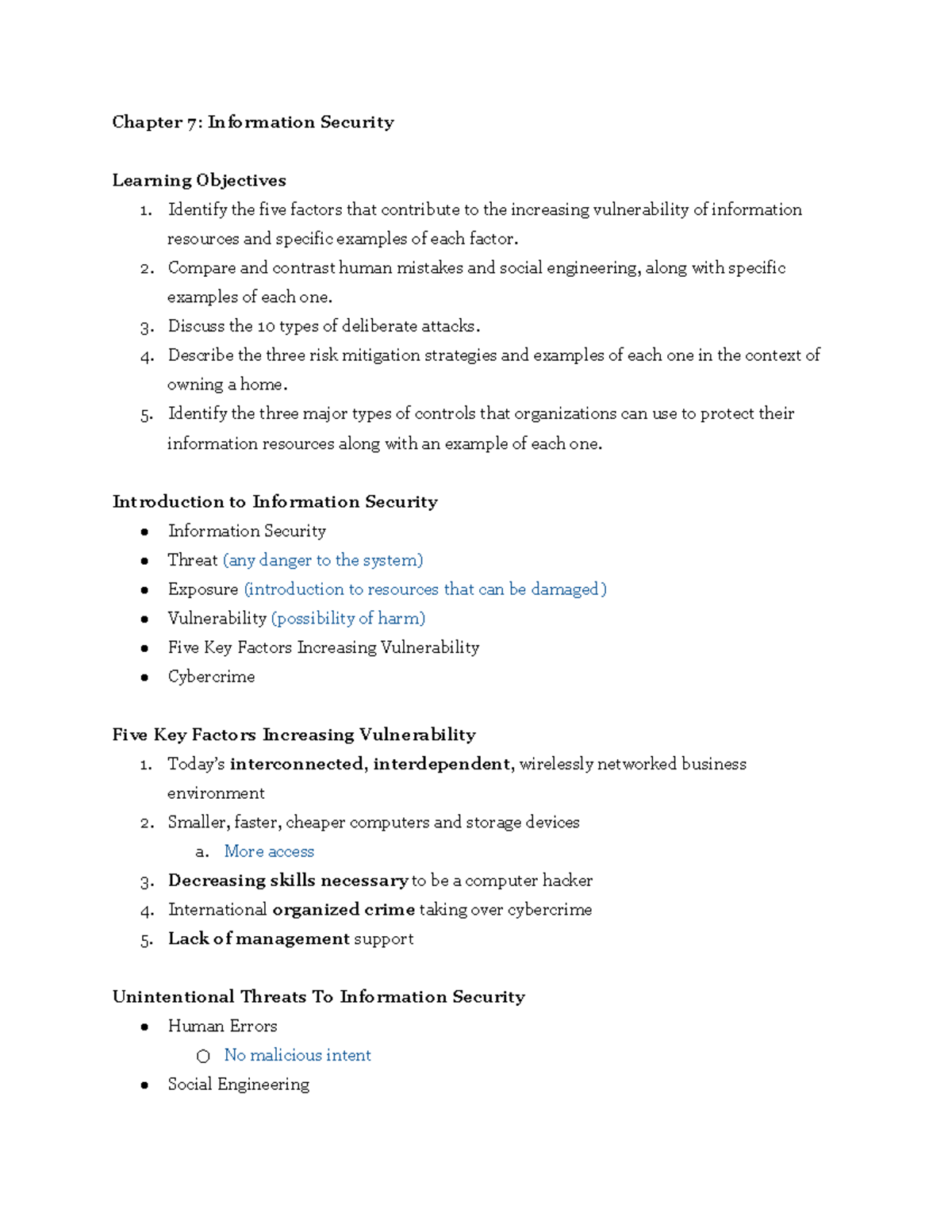 IS 300: Chapter 7 Notes - Chapter 7: Information Security Learning ...