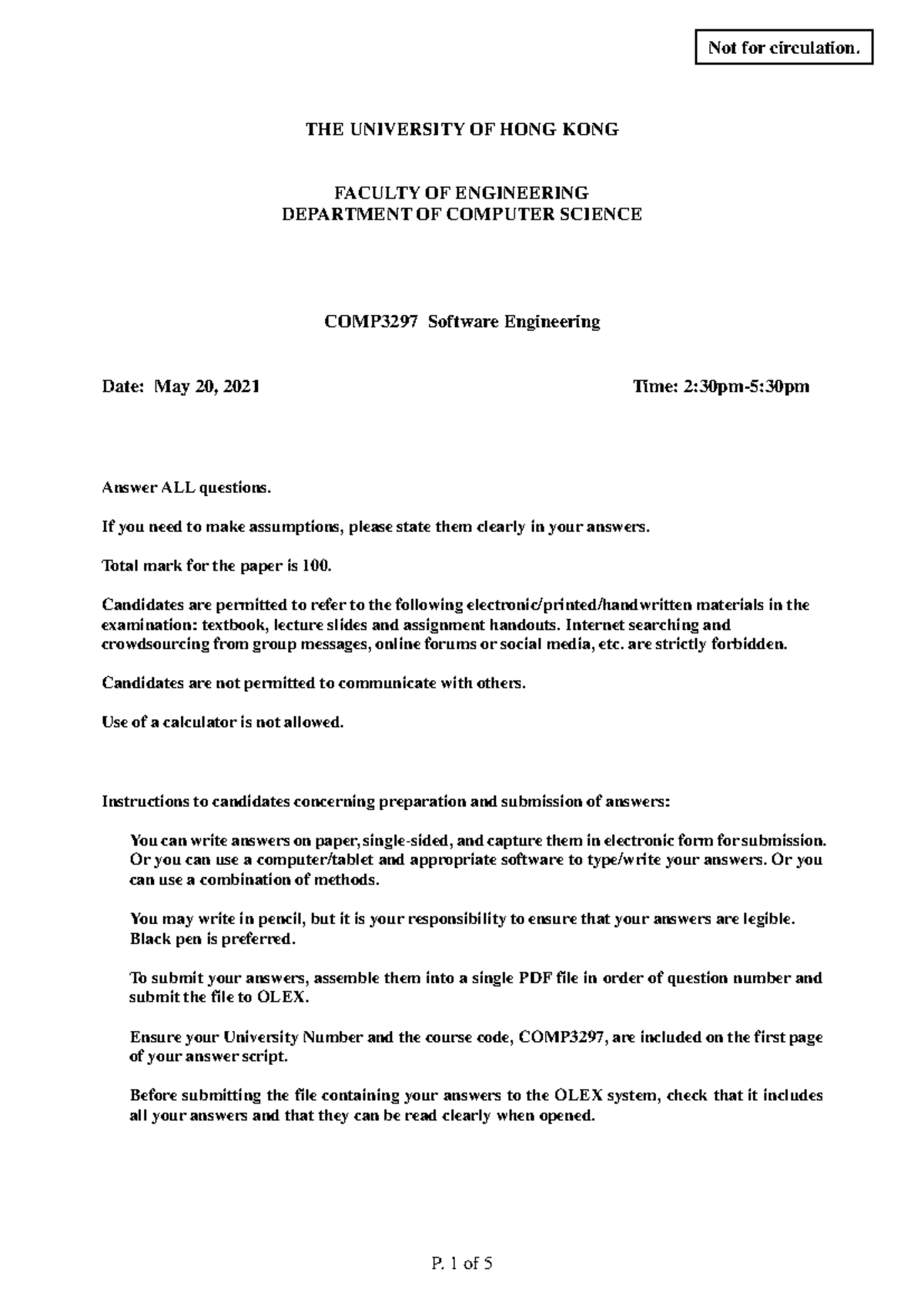 Protected COMP3297 2B 2020 S2 - Not for circulation. THE UNIVERSITY OF ...