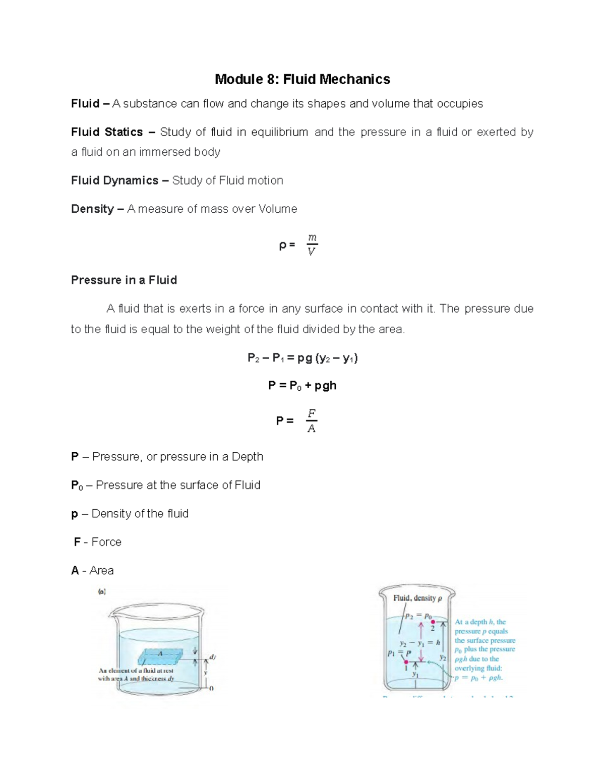 Module 8 - Fluid Mechanics - College Physics 1 - PangSU - Studocu