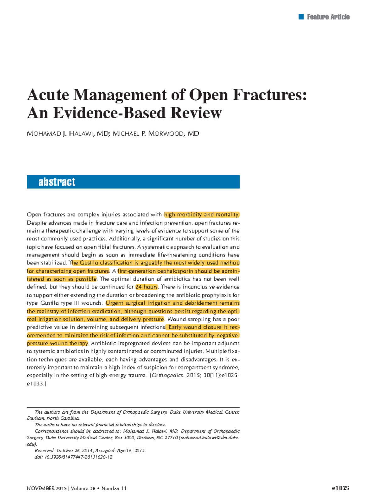 Open Fractures Evidence Based Review - NOVEMBER 2015 | Volume 38 ...