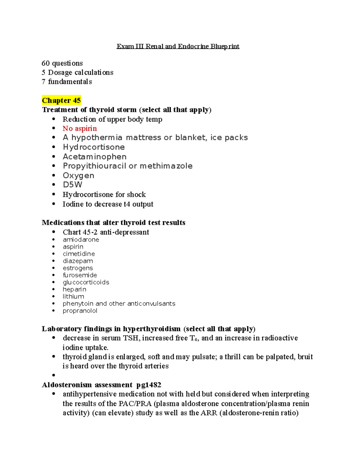 Exam III Blueprint mds 3 - Exam III Renal and Endocrine Blueprint 60 ...