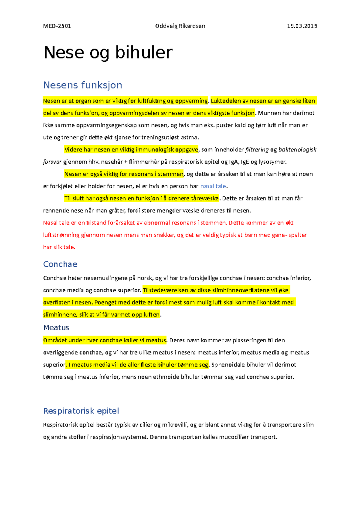 Nese og bihuler I - Forelesningsnotater 154 - Nese og bihuler Nesens ...