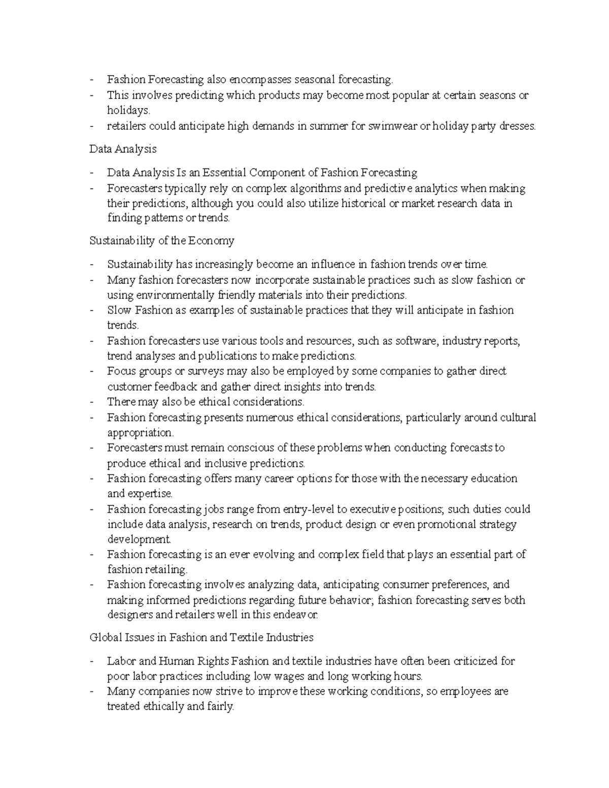 FTT 110 Notes 11 - global textile and fashion industry; an overview of ...