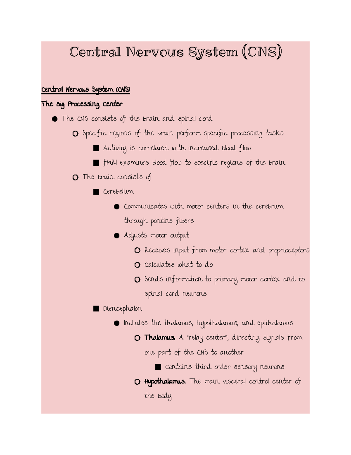 Central Nervous System (CNS) - KIN270 - UMass Amherst - Studocu