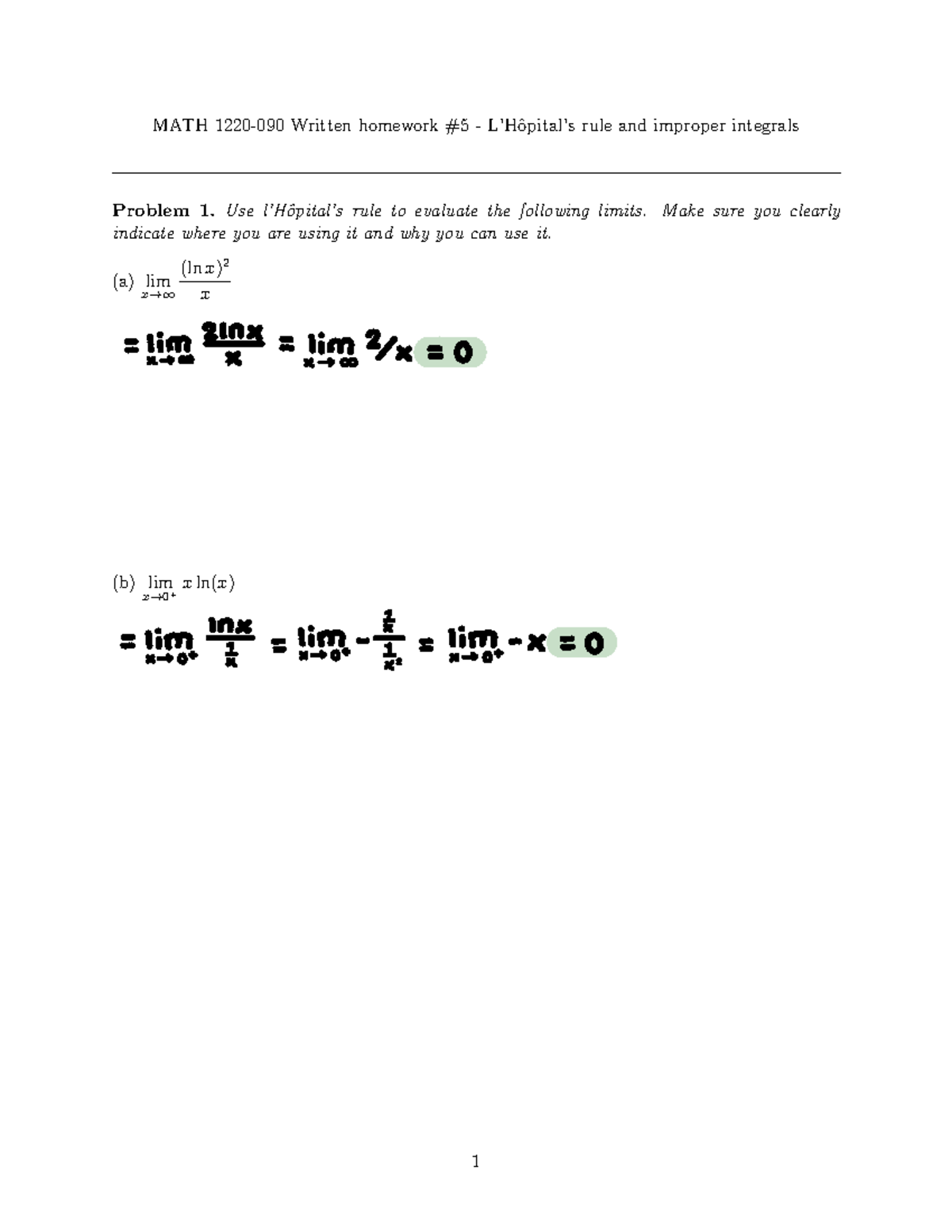 Assignment 13 - MATH 1220 - MATH 1220-090 Written homework #5 - L ...