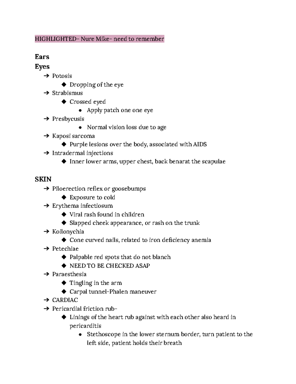 Health assessment hesi notes - HIGHLIGHTED- Nure Mike- need to remember ...
