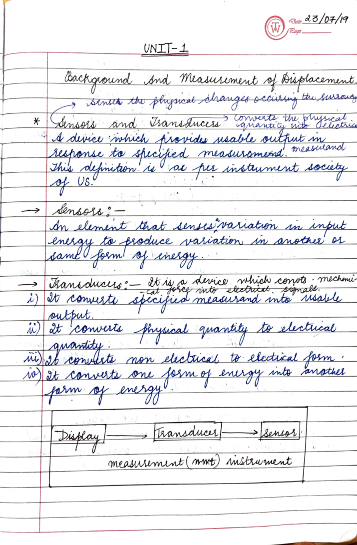 Unit-1 (Sensor & Instrumentation) Class Notes - UNIT-j_ C l.: r I· 0 ,I ...