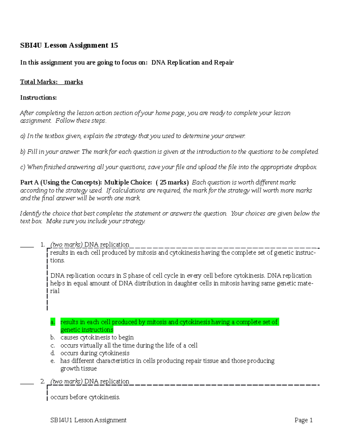 SBI4U Lesson Assignment 15 docx - SBI4U Lesson Assignment 15 In this ...