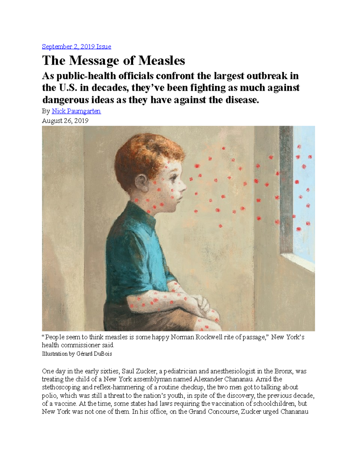 'The Message of Measles' -9 2 20 - September 2, 2019 Issue The Message ...