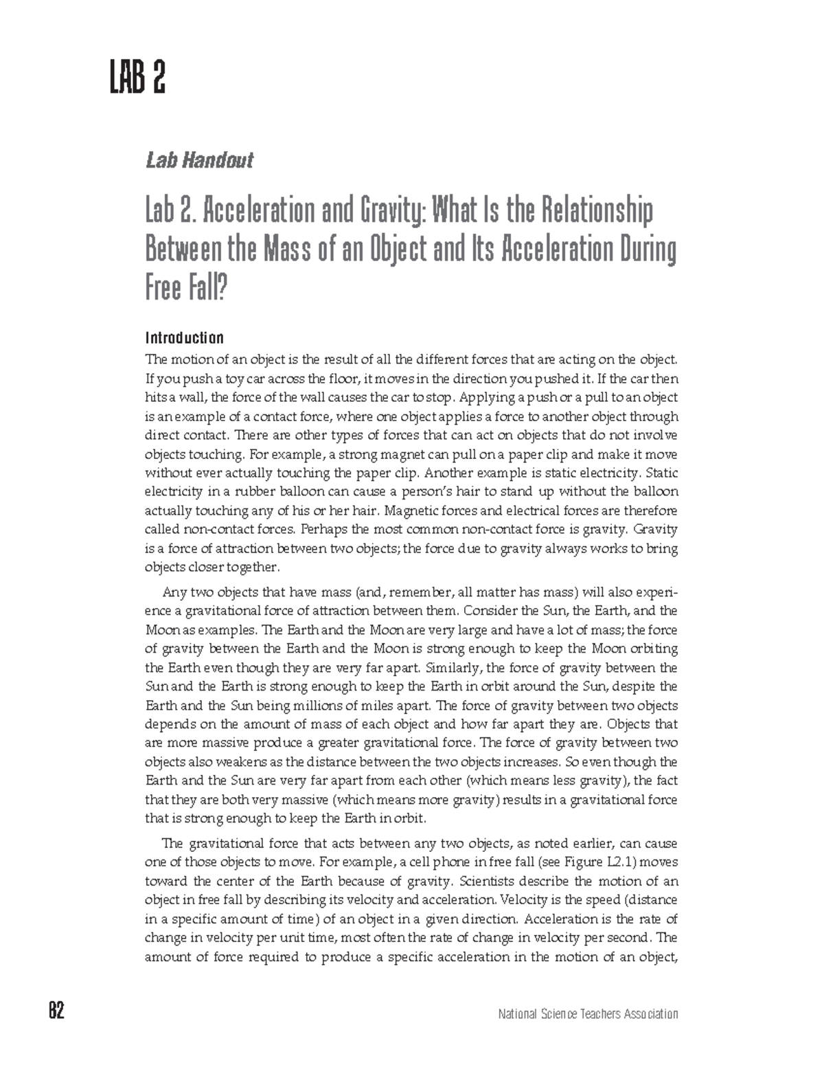 Lab 2 Acceleration n gravity - 62 National Science Teachers Association ...
