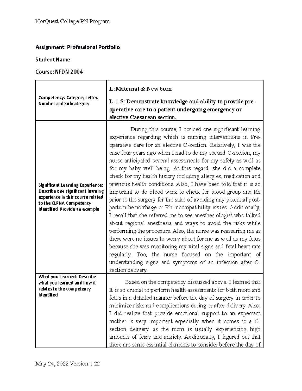 Portfolio - GOOD assignment - NorQuest College-PN Program Assignment: Professional Portfolio ...