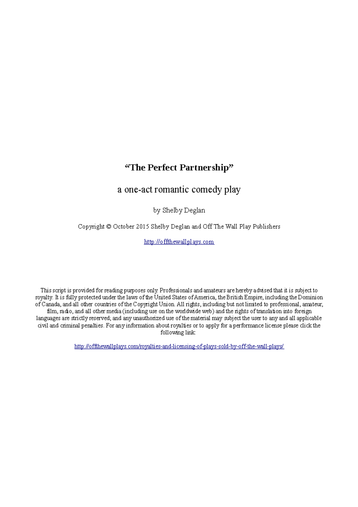 The perfect partnership full script - “The Perfect Partnership” a one ...