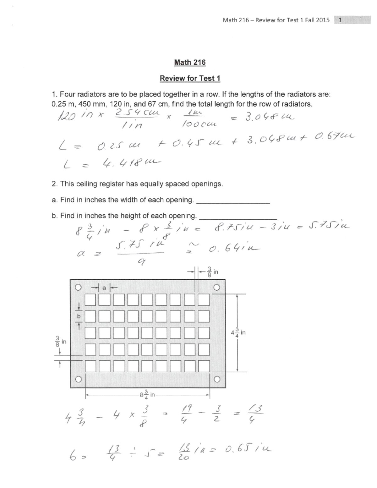 MATHS 216 - Review for Test 1 Solutions - 216 - Studocu