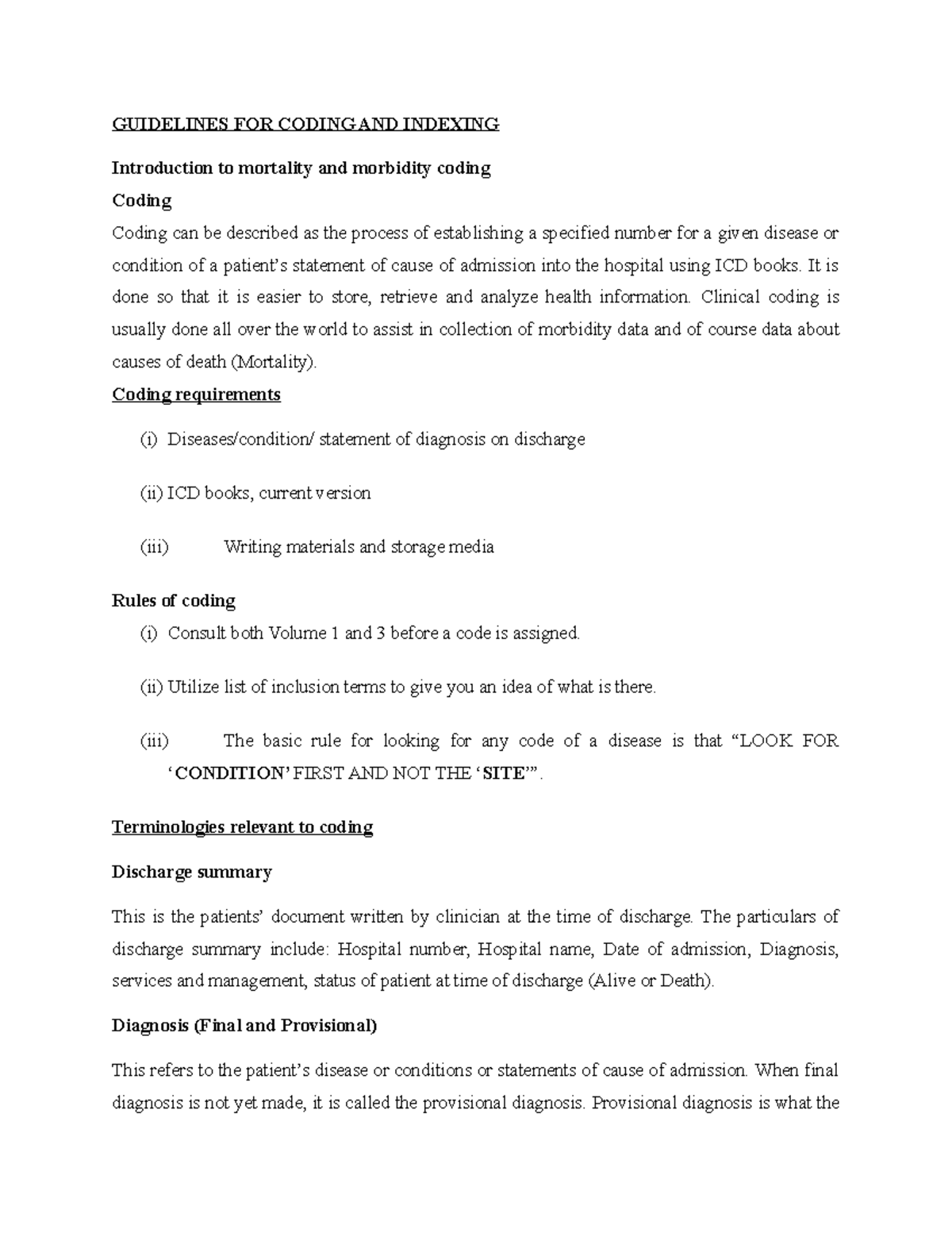 Guidelines FOR Coding AND Indexing - GUIDELINES FOR CODING AND INDEXING Introduction to ...