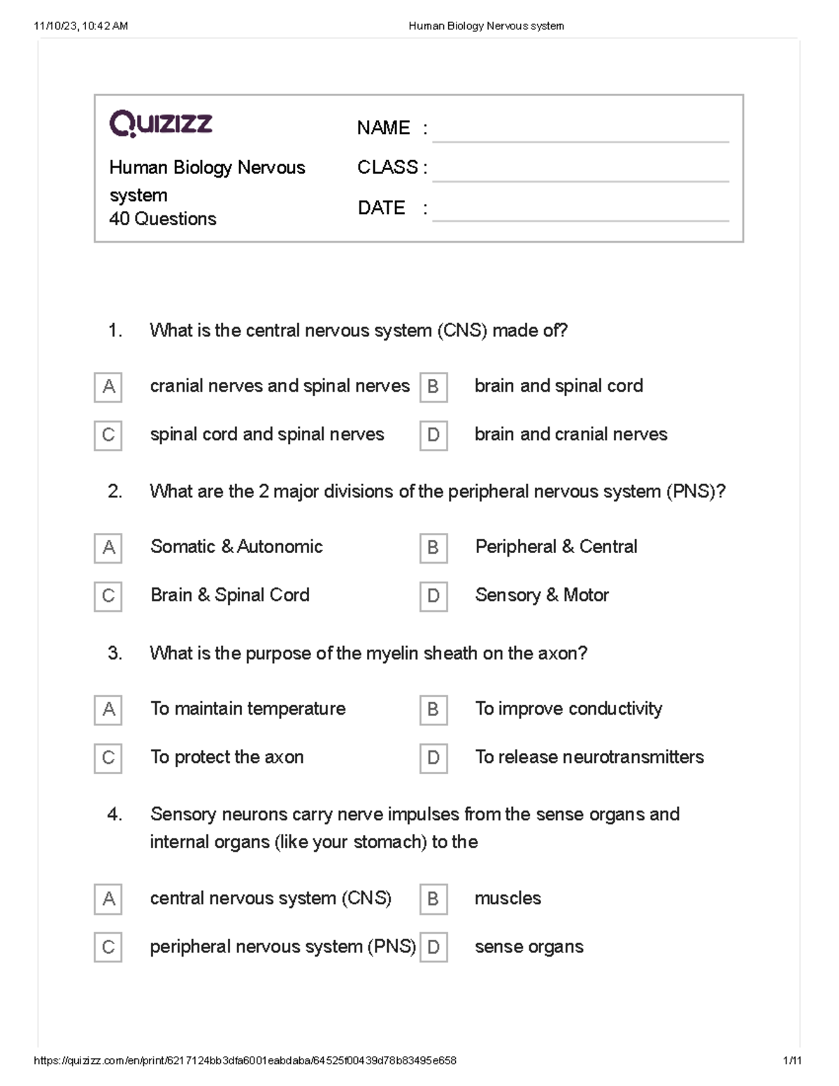 Human Biology Nervous system - Human Biology Nervous system 40 ...