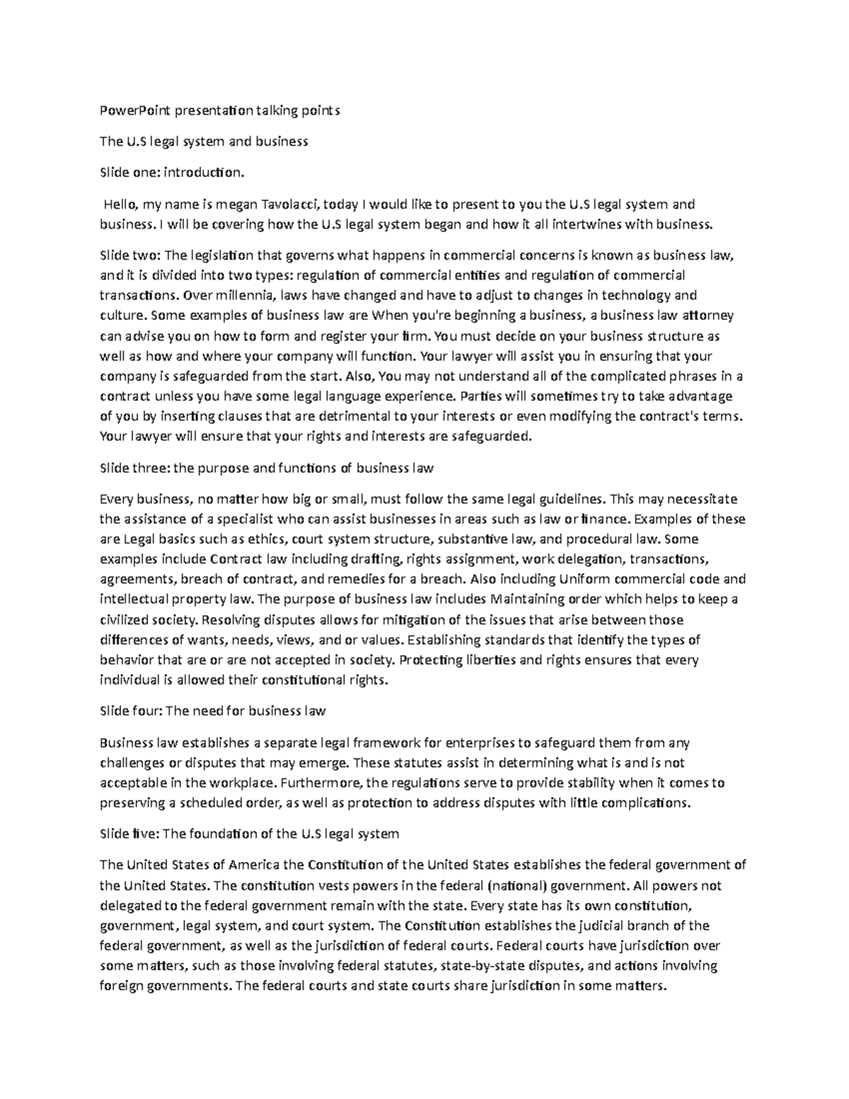 Business law project one - PowerPoint presentation talking points The U ...