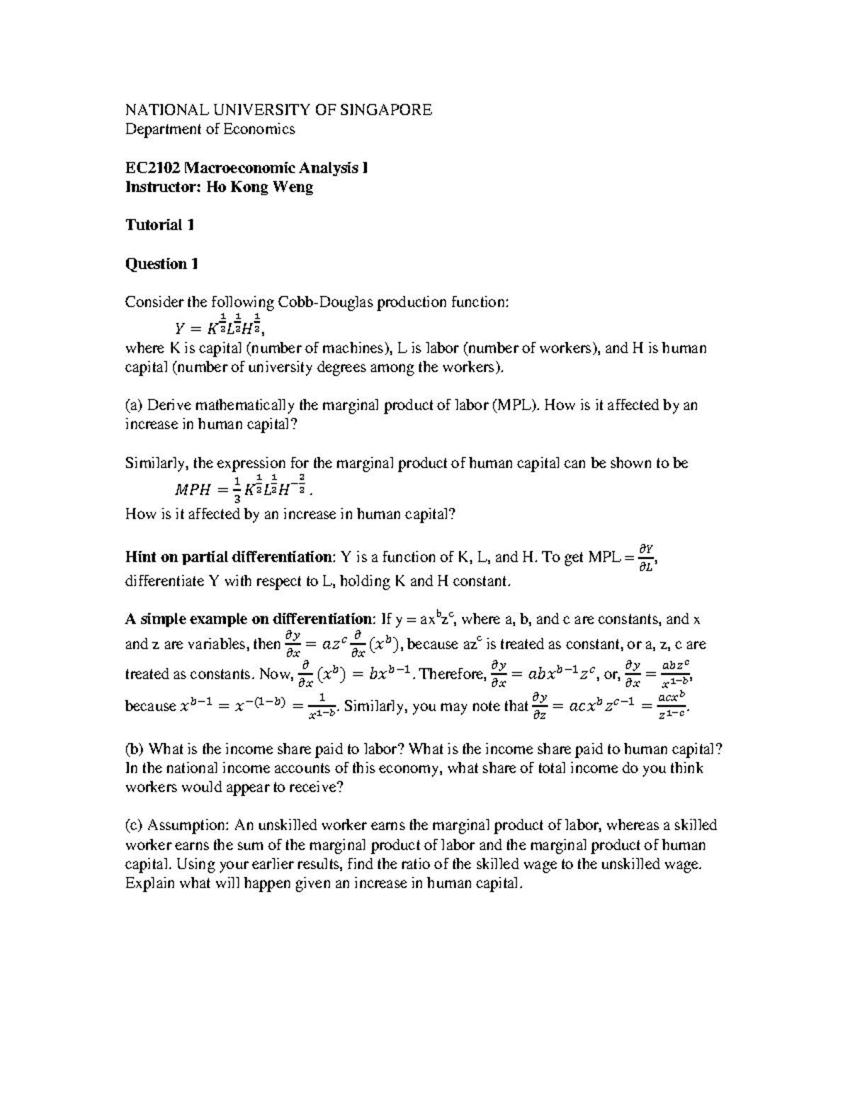 EC2102 T1 - tutorial qns - NATIONAL UNIVERSITY OF SINGAPORE Department ...