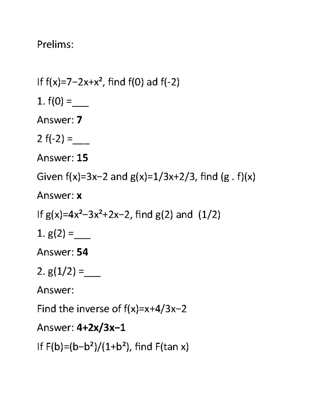 Calculus 2 Calculus 2 Calculus 2Calculus 2Calculus 2 - Prelims: If f(x ...