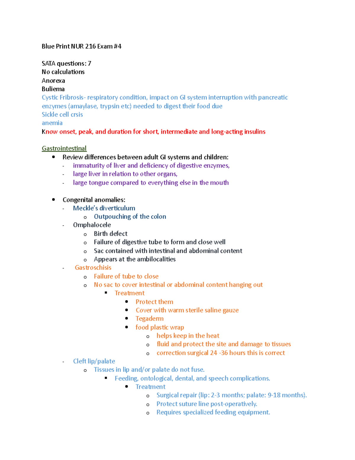Blue Print NUR 216 Exam 4 - Blue Print NUR 216 Exam SATA questions: 7 ...