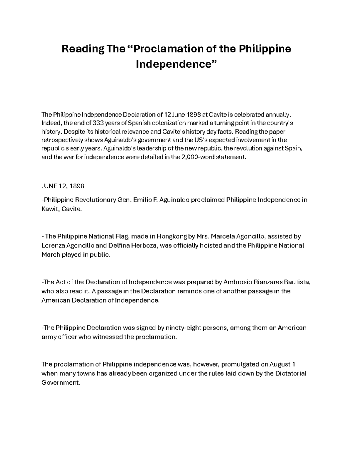 Chapter 2 proclamation of the philippine independence - Reading The ...