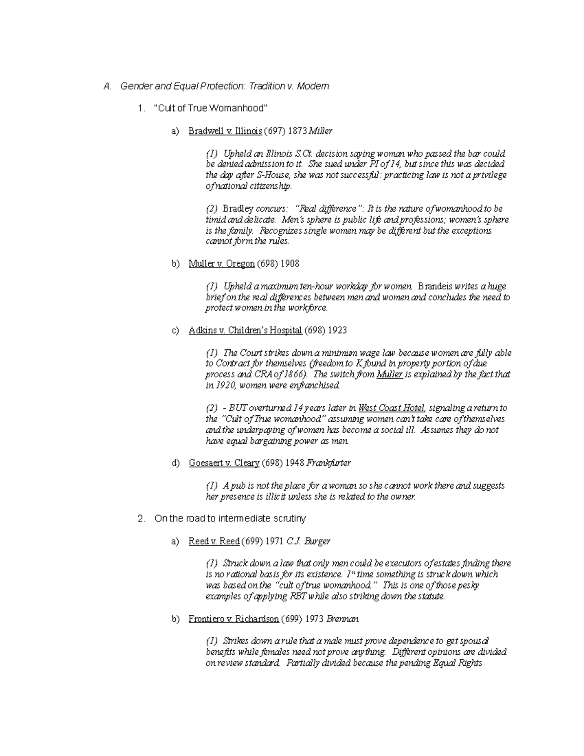 Constitutional Law Outline 3 - A. Gender and Equal Protection ...