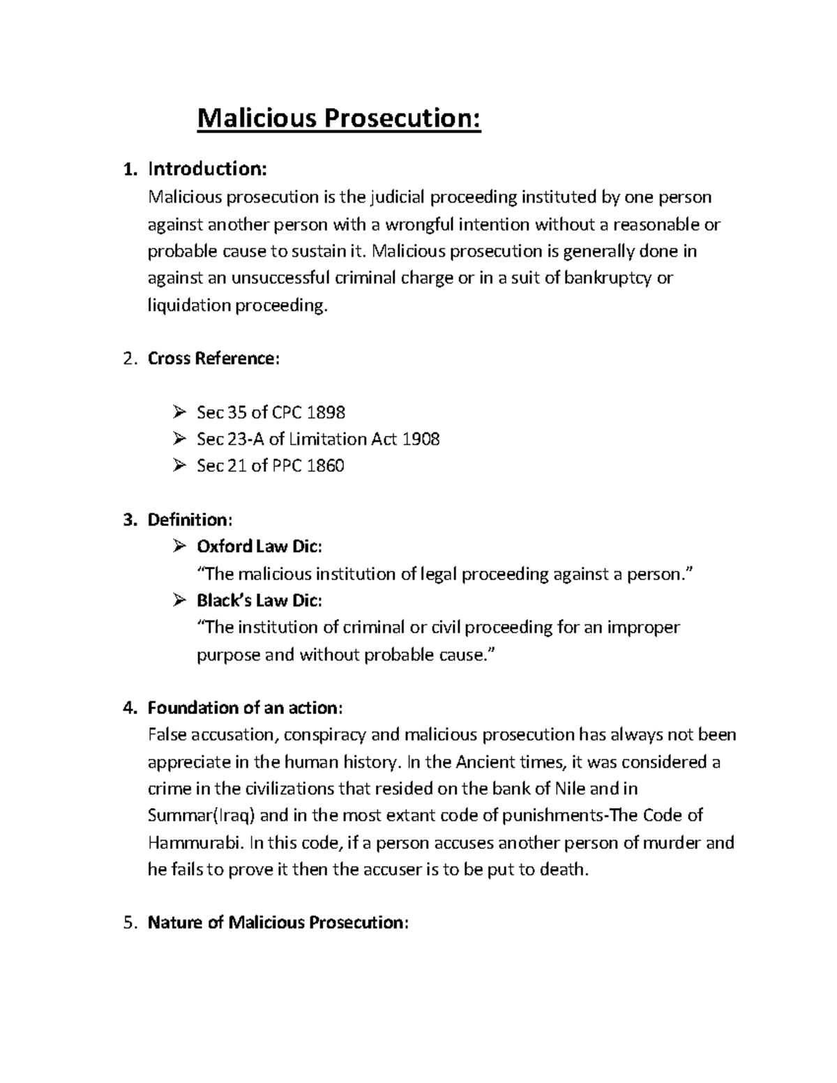 Malicious Prosecution 1 - Introduction: Malicious prosecution is the ...