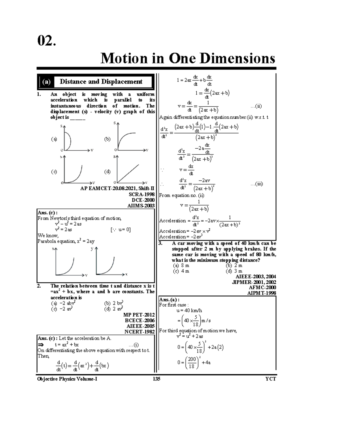 Motion in One dimension - 02. Motion in One Dimensions (a) Distance and Displacement An object ...
