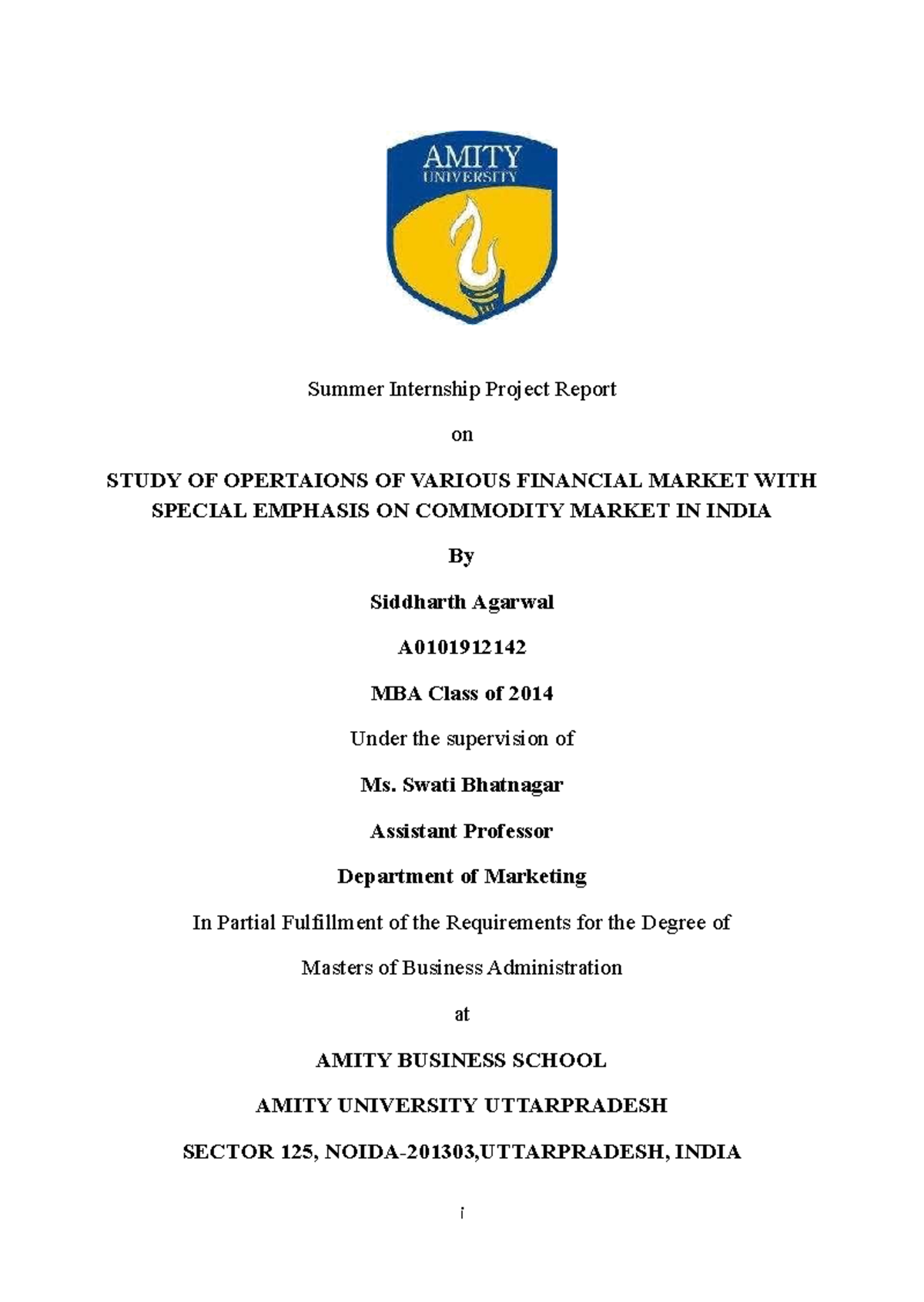 Summer Internship Project Report - Summer Internship Project Report on ...